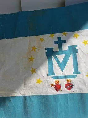 Wall Decor | Antique Catholic Processional Flag Miraculous Medals ...